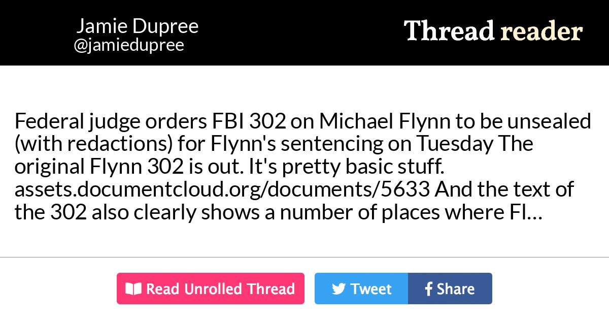 Thread by @jamiedupree: "Federal judge orders FBI 302 on Michael Flynn ...