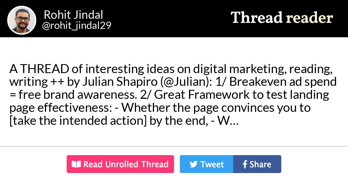 Thread by @rohit_jindal29: A THREAD of interesting ideas on digital marketing, reading, writing ...
