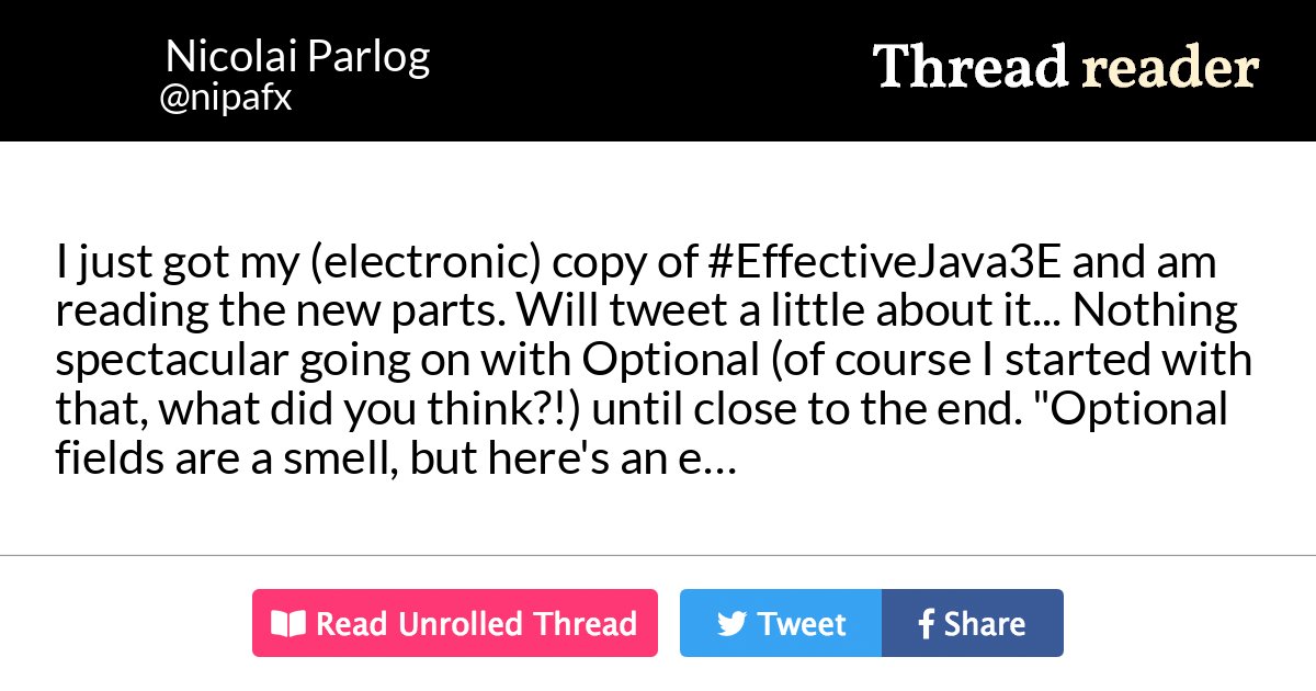 Thread by @nipafx: "I just got my (electronic) copy of and am reading the new parts. Will tweet ...